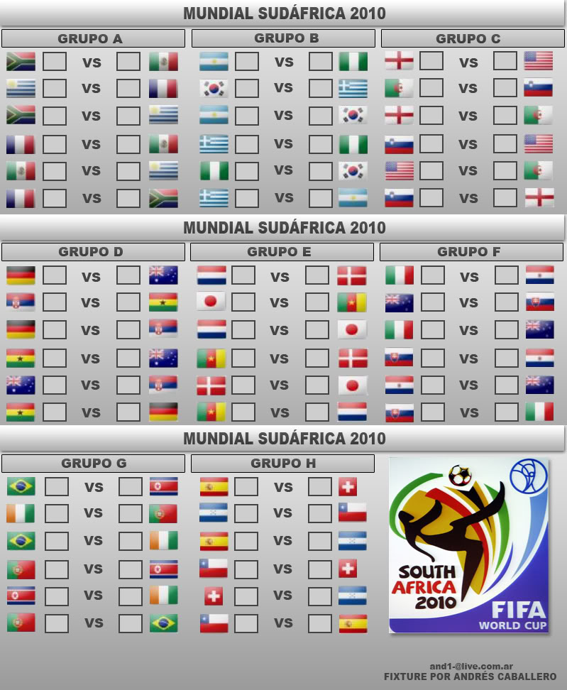 COPA DEL MUNDO: FIXTURE MUNDIAL